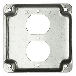 Hubbell-Raco 902C 1 Duplex Receptacle 4-Inch Square Exposed Work Cover, Silver