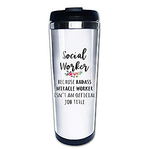 Funny Social Worker Gifts for Men Women Graduation Retirement, Travel Mug Tumbler With Lids Coffee Cup Stainless Steel Water Bottle 15 oz