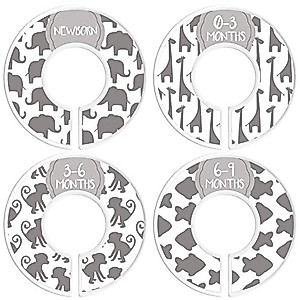 Baby Closet Size Dividers | Set of 8 | Nursery Clothes Organization Sized from Newborn | 1 - 24 Months to Toddler | Perfect for Baby Shower (Unisex - Animals)