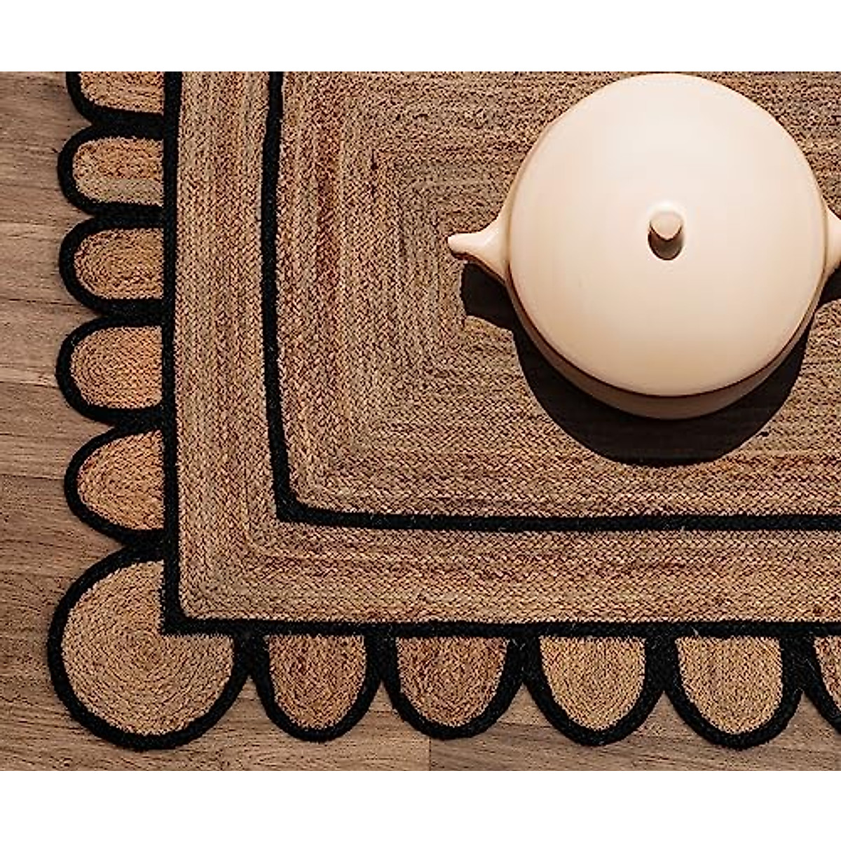 Scalloped Jute Rug 5x7, Seagrass Jute Rug 8x10 for Living Room Area, Jute Runner Rug for Kitchen 2.6x6 ft, Farmhouse Rug & Natural Boho Bath mat 3x5, Entryway Rugs Indoor & Outdoor Jute Rug 9x12