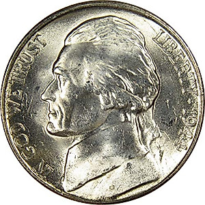 1944 S Jefferson Wartime Nickel BU Uncirculated Mint State 35% Silver 5c US Coin