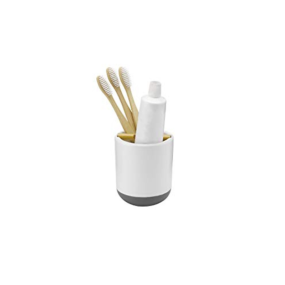 Full Circle Keep It Clean Ceramic & Bamboo Toothbrush Holder, White, Dry Earth Disk