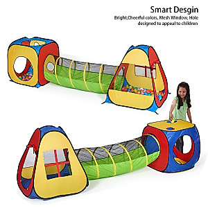 UTEX 3 in 1 Pop Up Play Tent with Tunnel, Ball Pit for Kids, Boys, Girls, Babies and Toddlers, Indoor/Outdoor Playhouse，Yellow