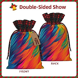 Christmas Gift Bags with Drawstring Burlap Gift Bags Abstract colors pattern Christmas Linen Bags for Xmas Party Candy Bags with Cards Xmas Reusable Wrapping Bags Christmas Linen Treat Bags for Holiday