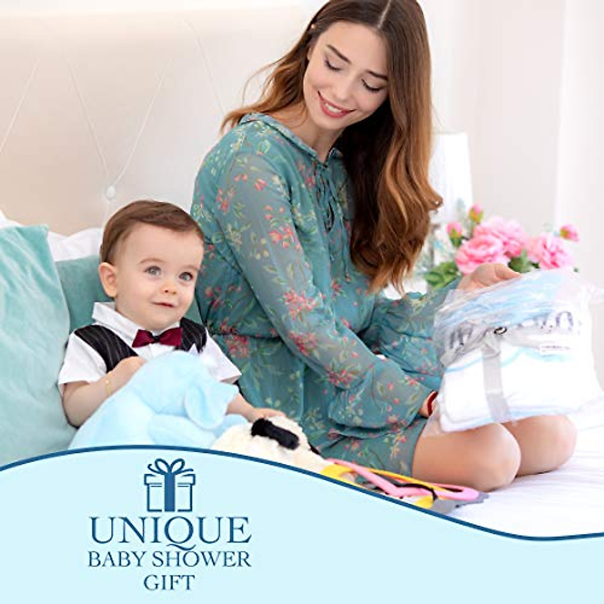 MeBlanky Baby Milestone Blanket-3X Fluffier Newborn Monthly Milestone Blanket-2in1-Swaddle ?n? Photo - 47?x47? Super Soft Fleece First Year Baby Blanket-Blue Photo Blanket for Baby Boys or Girls