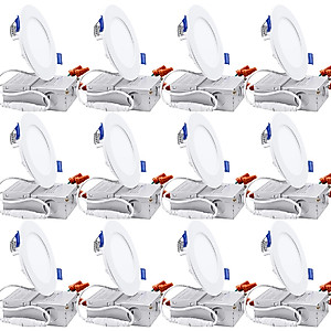 TORCHSTAR 12-Pack Essential Series 4 Inch Ultra-Thin LED Recessed Lighting with J-Box, 5000K Daylight, 10W Dimmable 700lm Brightness LED Downlight, ETL & Energy Star Listed