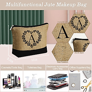 YOOLIFE Unique Mom Birthday Gifts for Women, Mother of the Bride Gifts Initial Jute Tote Bag for Women Beach Bag Tote Makeup Bag with Zipper Personalized Gifts Friend Birthday Gifts for Women Letter E