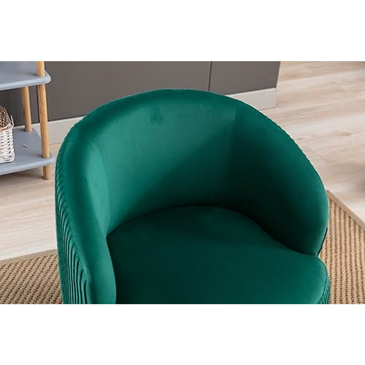 INMOZATA Swivel Chair,Velvet Fabric Barrel Chair for Small Space,Modern Accent Chairs for Living Room,Green