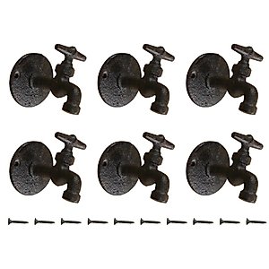 Midwest Craft House 6 Rustic Cast Iron Hooks, Faucet, Spigot Looking, Faux Faucet, Wall Hooks, Coat Hooks, Drawer Pulls