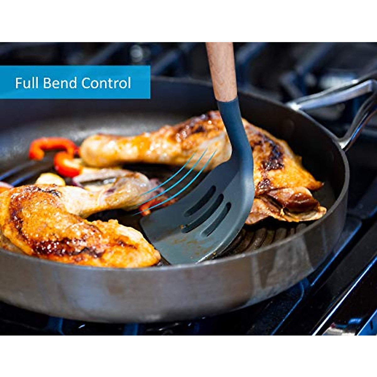 Silicone Cooking Utensils Set (6 pcs) Natural Wood Kitchen Utensils – Eco Friendly & BPA Free, Non Scratch & Non Stick Easy Grip Cooking Tools And Best Kitchen Gadgets Tools for Cookware