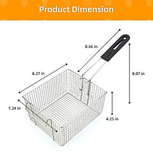 Delizon Electric Fryer Basket for Frying Serving Food, with Rubber Handle Grip, 7.2" x 8.3" x 4.3" Heavy Duty Construction Suitable for fry chicken, fish, french fries