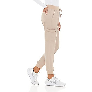 MediChic Mini Marilyn Knit Waist Scrub Joggers Pants with 4-Way Stretch Six Pockets Medical Nursing Slim Tapered Jogger Khaki