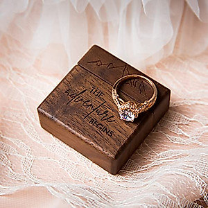 MUUJEE The Adventure Begins Slim Engagement Ring Box - Engraved Wooden Ring Box for Wedding Ceremony Engagement Proposal Ring Bearer Box - Anniversary Birthday Gift Ideas