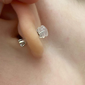 Silicone Earring Backs Replacement | Comfortable Rubber Earring Backings for Stud | Clear Plastic Soft Flat Earing Backs Secure Safety Locking (1 Pair 14K White Gold)