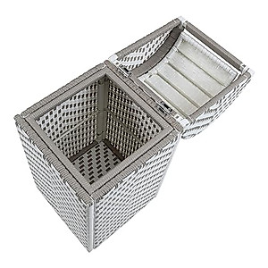 Greemotion Azur Modern Aluminum and All-Weather Wicker Outdoor Trash Can with Push Lid for Outdoor, Patio, Pool Area, Garden, Gray and White