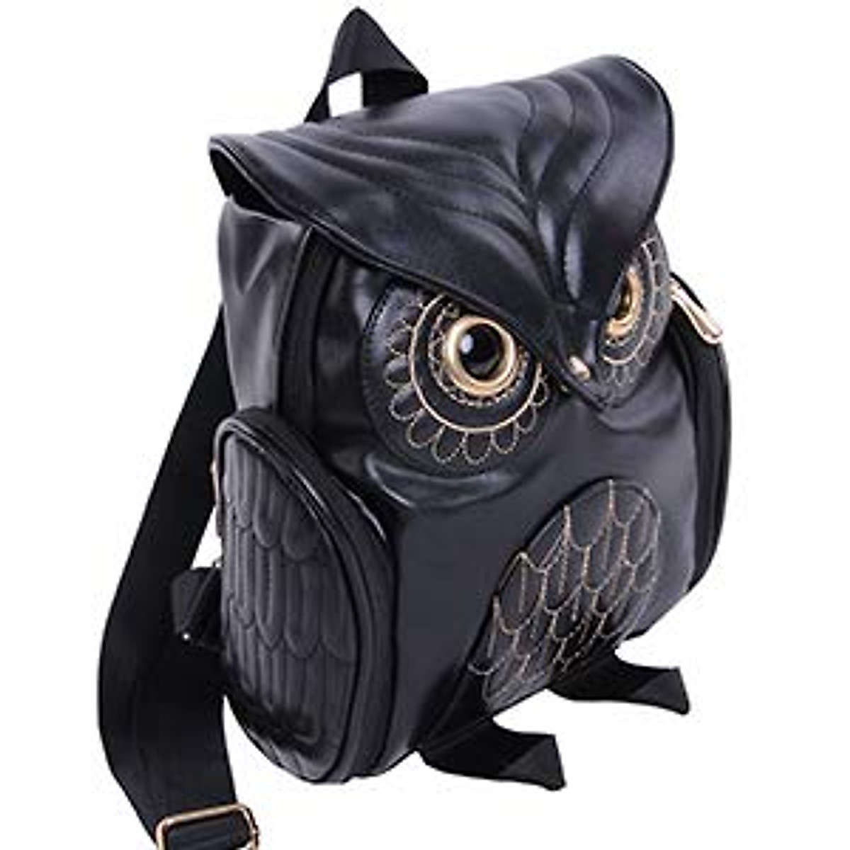 WYSBAOSHU Womens Fashion Owl Backpack Girl's PU Leather Mini Daypacks(Black)
