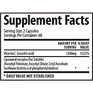 Liposomal Vitamin C Capsules 1200mg – Collagen Support, Powerful Antioxidant Boost, High Dose & High Absorption VIT C Ascorbic Acid Pills – 60 Servings – Easy to Swallow Capsules