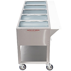 Kratos Commercial Mobile Electric Steam Table/Hot Food Table, 5 Wells, Stainless Steel, NSF 240V (28W-200)