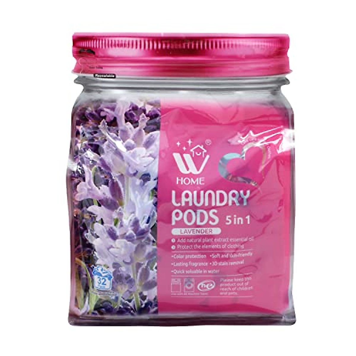 5-in-1 Laundry Pods, 32 Count Bag, High Efficiency (HE), Ultra Concentrate with Powerful Stain Lifter Technology, Fabric Softener With Lavender Extracts, Detergent Pods