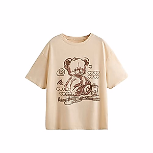 SOLY HUX Women's Graphic Letter Print T Shirt Short Sleeve Tee Top Cartoon Bear Apricot Plus 2XL