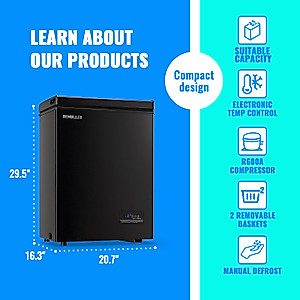 Chest Freezer 3.5 CU.FT DEMULLER Compact Deep Freezing Machine with Electronic Temperature Control (Accurate to 1 ℉) Freestanding Small Fridge Freezer with 2 Removable Storage Baskets Black
