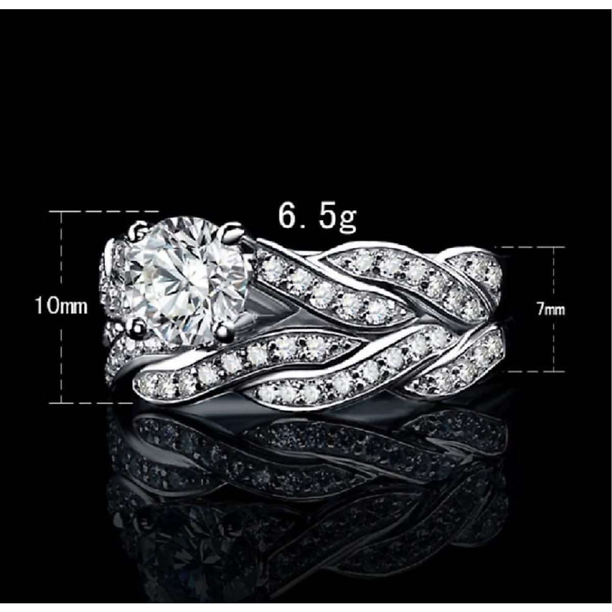 LRGKMCWTOB 2-in-1 Womens 925 Solid Sterling Silver Matching Bridal Set Wedding Engagement Rings Clear Round Cubic Zirconia Engagement Promise Bridal Silver Band Fashion Cute (US 7)