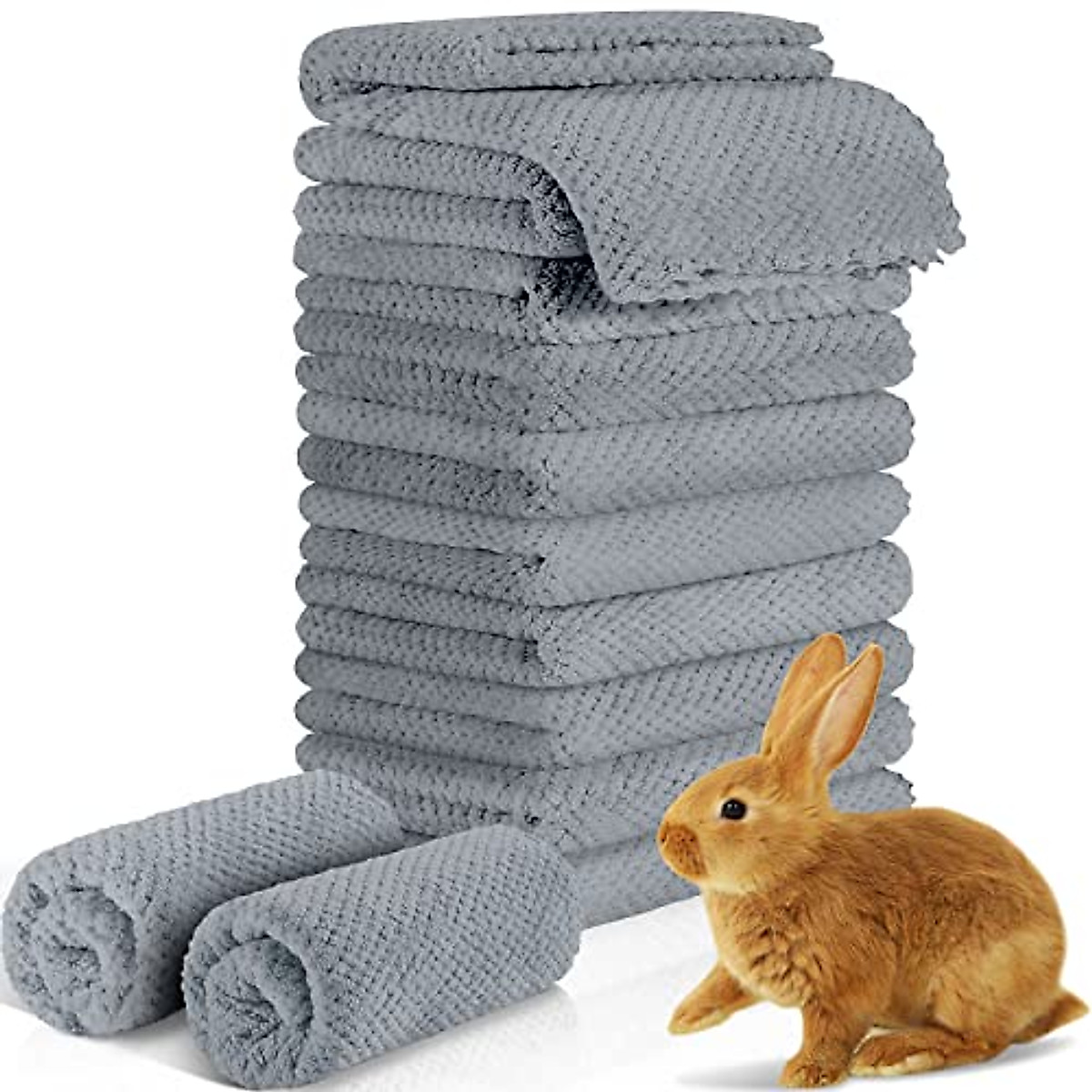 Reginary 10 Pcs Guinea Pigs Blankets Hamster Fleece Cage Liners Coral Fleece Quick Dry Soft Blankets Bedding Guinea Pig Accessories for Cat(14 x 30 Inch,Gray)