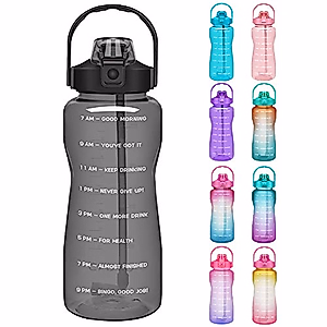 Opard 64 oz Water Bottle with Time Marker to Drink Half Gallon Motivational Water Bottle with Straw and Handle Large BPA Free Water Jug for Sports Gym Fitness (Deep Black)