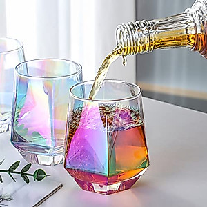 DIEWEISIMI Wine Glasses Set of 2, Diamond Stemless Wine Glasses - Iridescent Glassware