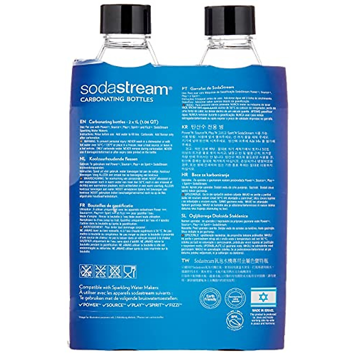 SodaStream Sparkling Water Machines Bottles 1 Twin Pack, 2 x 1 Litre, Black, 2000 Millilitre