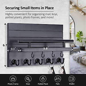 Nekon Key Holder for Wall with Shelf, Entryway Wall Organization with 9 Hooks, 9.8 Inch Wooden Key and Mail Holder with Mounting Screw Pack (Black)