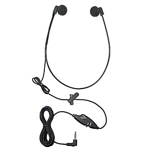 ECS WordHear-O 3.5mm transcription headset, in-line volume control, under chin, 10' cord with clothing clip, 3 extra pair extra of ear sponges, computer and transcribing headphones
