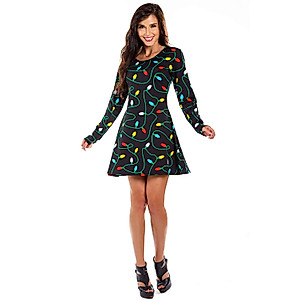 Tipsy Elves Cute Christmas Black Twinkle Lights Dress for Women Size Small