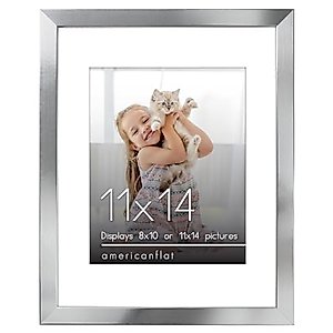 Americanflat 11x14 Picture Frame with Polished Crystal-Clear Glass - Use as 8x10 Frame with Mat or 11x14 Frame Without Mat - Signature Collection - Photo Frame for Wall Display - Silver