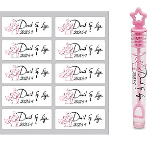 xingfa 100 Piece Personalized Wedding Stickers Bubble Labels, Bubble Wand Stickers, Clear Labels,Wedding Stickers for Cups Waterproof,Wine Glass Drink Markers,Handmade Stickers (2.7CMx5CM)