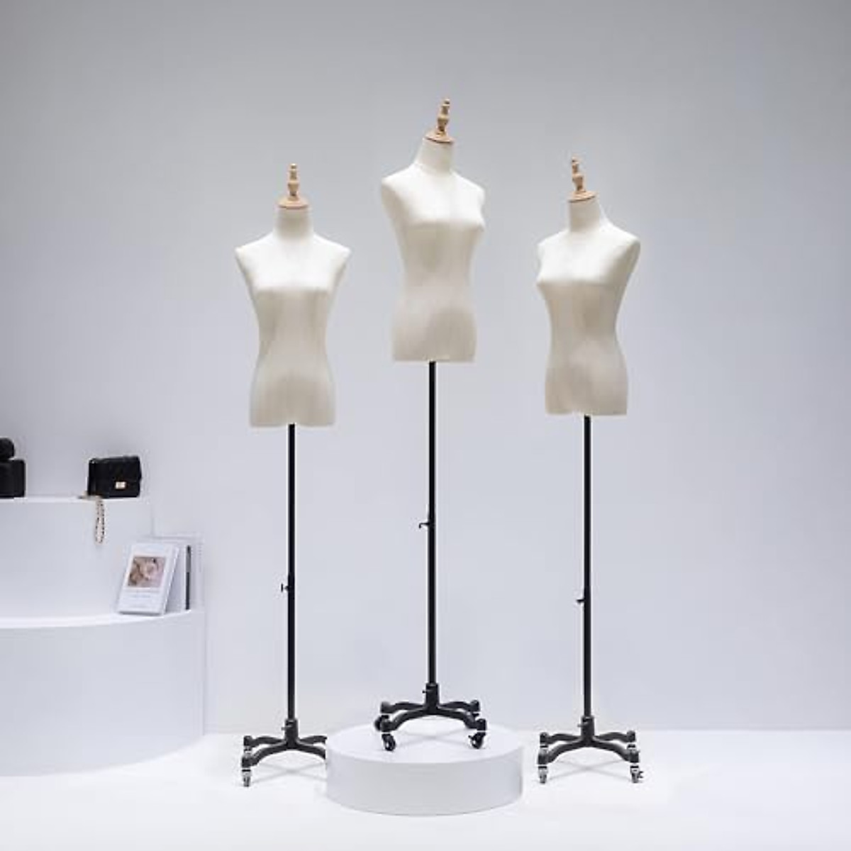 Female Dress Form Mannequin Torso, Adjustable Height 51-75 Inch Stand, Manikin Body Model with Metal Movable Rolling Base, for Clothing Dress Jewelry Display Sewing ( Without Head & Arms)