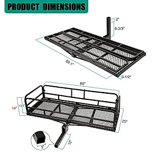 Trailer Hitch Cargo Rack, 60 x 24 x 14 Inch Folding Hitch Mount Cargo Carrier with High Side Rails for RV Truck SUV Van, 500 lbs. Capacity, 2" Receiver, Black