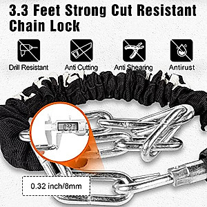 Titanker Bike Chain Lock, Security Anti-Theft Chain Lock for Motorcycle, Bicycle, Door, Gate, Fence, Grill (6mm, 8mm, 10mm Thick Chain) (Black-8mm Chain)
