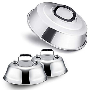 Professional Melting Dome Lid Set of 3, Leonyo 12"- 9" Metal Steam Basting Cover for Griddle Grill Top, Stainless Steel Griddle Accessories for BBQ Flat Top Kitchen Cooking Burger Cheese, Heat Proof