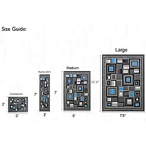 HR Abstract Blue/Silver/Gray Geometric Modern Squares Pattern 5x7 Area Rug (5'2" x 7'2")