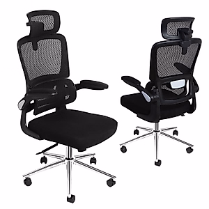 Daesar Mesh Ergonomic Office Chair High Back Desk Chair High Adjustable Headrest with Flip Up Arms, Tilt Function, Lumbar Support Swivel Computer Chair Task Chair, Executive Chair, Black