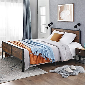 VASAGLE Metal Frame with Headboard, Footboard, No Box Spring Needed, Under-Bed Storage, Full, Classic Rustic