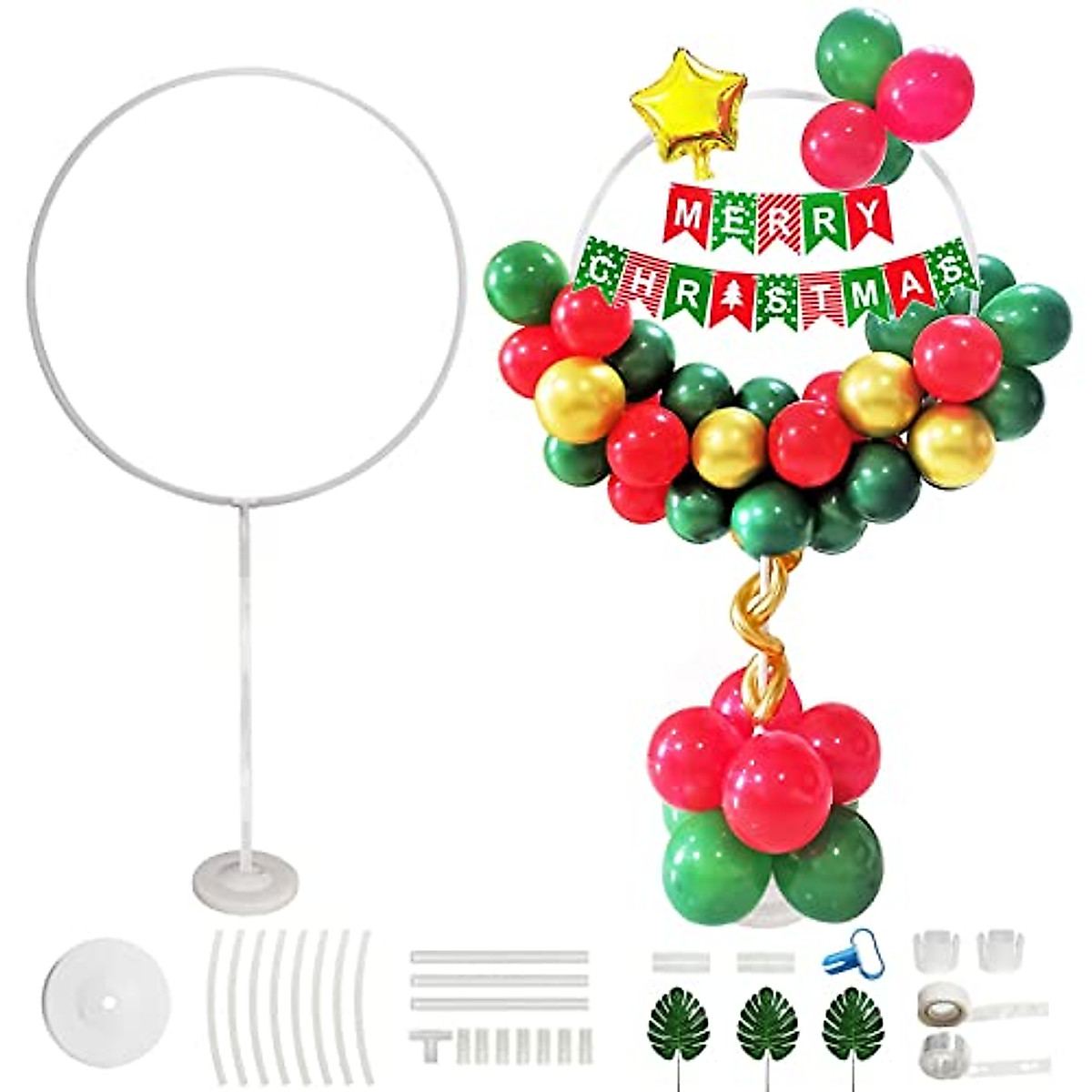 Elecrainbow 67 Inches Height Round Circle Balloon Arch Frame Stand Kit for Party Decorations, Balloon Column Base, Pole, Balloon Clip Rings, Balloon Tie Tool, Strip & 5 Packs of Accessories Included