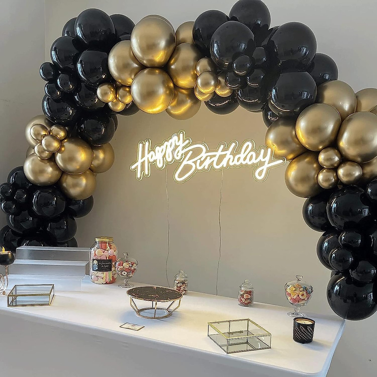 Black and Gold Balloon Garland Arch Kit, 152pc White Sand Confetti Champagne New Years Eve Party Balloons for Nye Decorations 2024,Birthday Wedding Party Decor