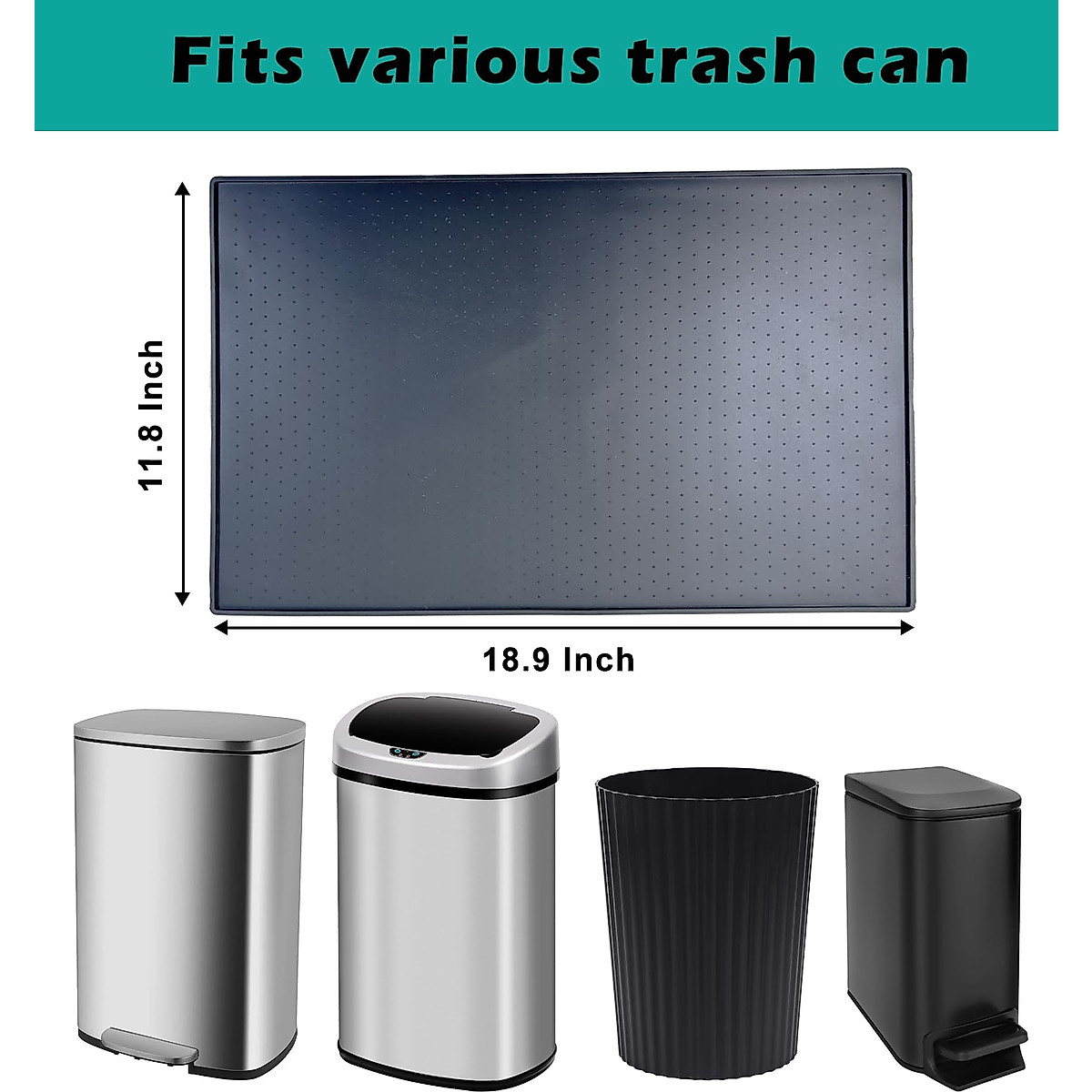 Luccov Trash Can Mat, Waterproof Raised Edge Silicone Under Garbage Can Mat, 11.8" X18.9" Non-Slip Trash Can Pad for Kitchen Office Bedroom Reduce Floor Carpet Wall Scratches, Black