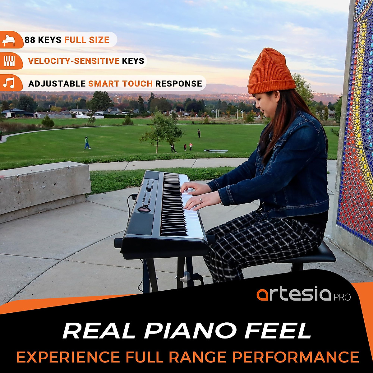 Artesia PE-88 Arranger Keyboard Piano with Full Size Velocity Sensitive Keys - 88 Key Semi-Weighted Keyboard Workstation - Portable Electric Piano Keyboard with 137 Voices & 100 Backing Track Styles