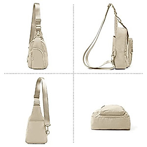 ODODOS Daily Sling Bag with Adjustable Straps Crossbody Chest Bag Lightweight Small Backpack for Casual Outdoor Traveling Hiking, Beige