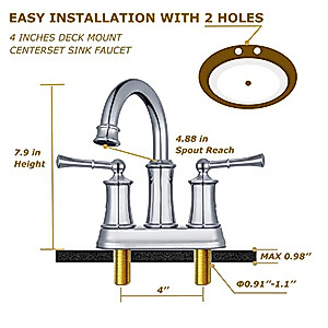 Hangoro Bathroom Faucet, 2 Lever Handles Centerset Faucets for Bathroom Sink, Touch On Bathroom Faucets w/Pop Up Drain for Vanity, Lavatory, Bathroom or Sink, Chrome(L2303-CP)