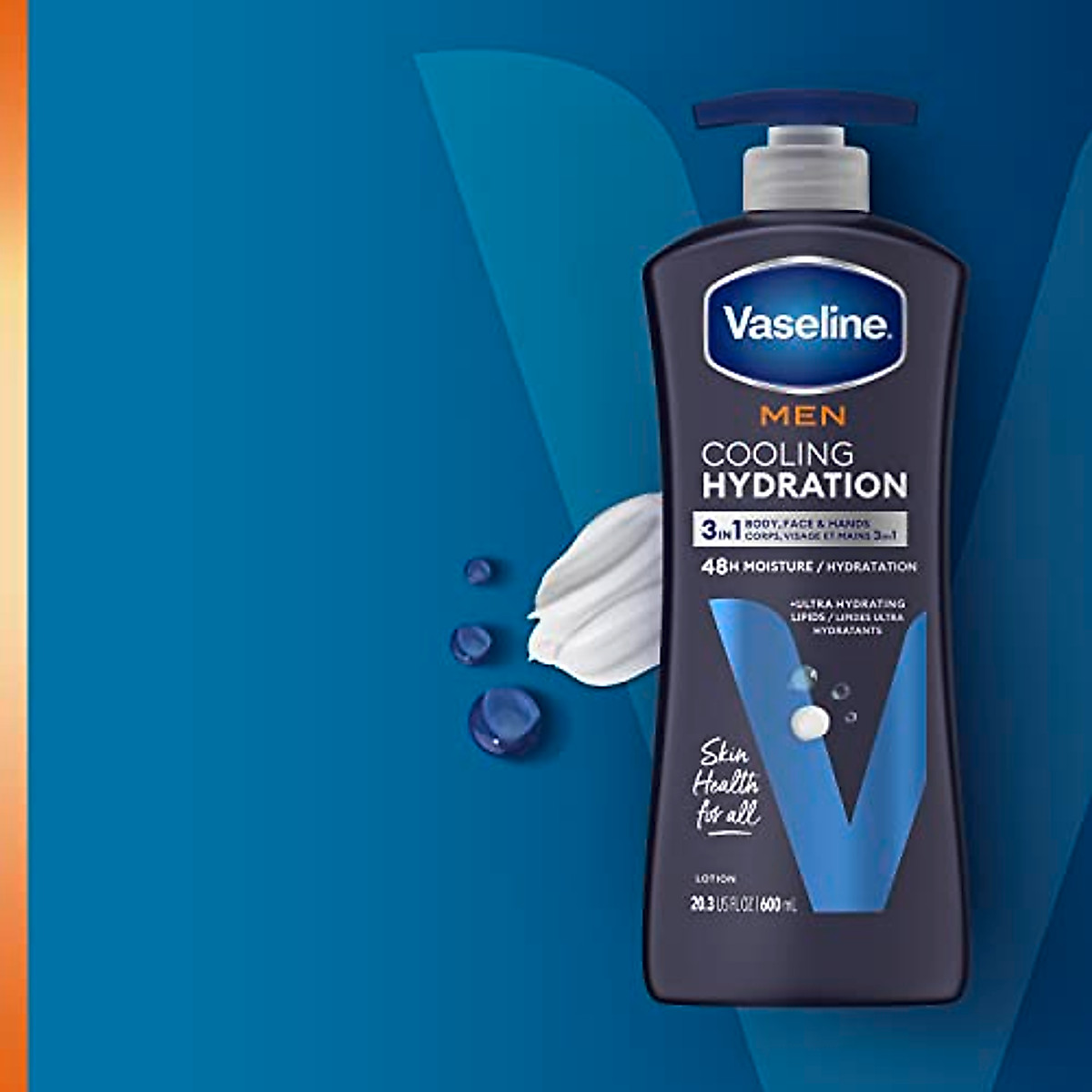 Vaseline Men Cooling Hydration 3-in-1 Face, Hands & Body Lotion for Men for Dry Skin with Menthol & Ultra-Hydrating Lipids 20.3 oz, Pack of 4