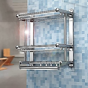 FVRTFT Shower Caddy Shelf with 4 Hooks, Caddy Organizer Wall Mounted Rustproof Basket with Adhesive,Stainless Steel, Storage Rack for Bathroom Shower Kitchen (Size : 60cm)